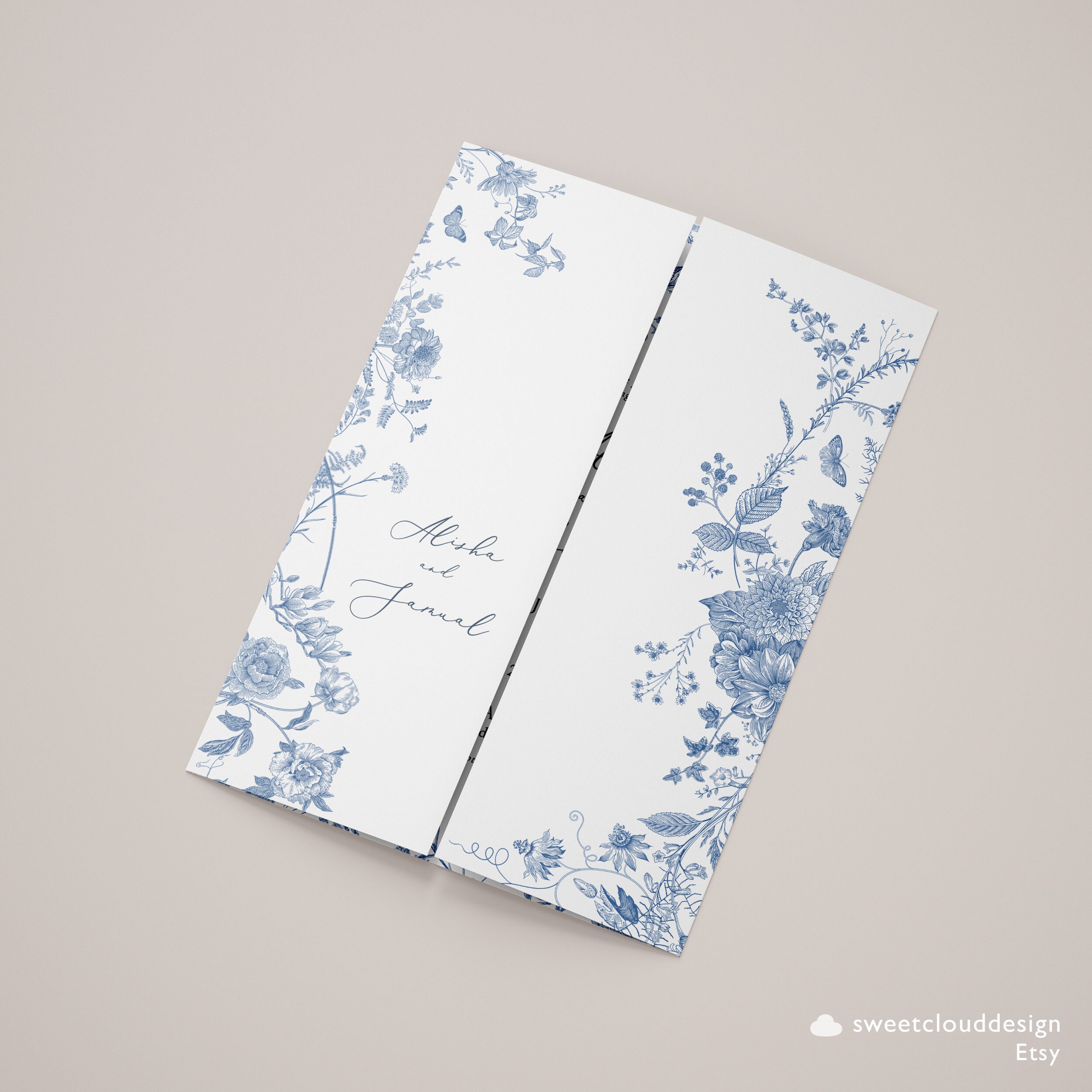 Gatefold Blue Wedding Invitation Dusty Blue Flower Gatefold Invitation ...