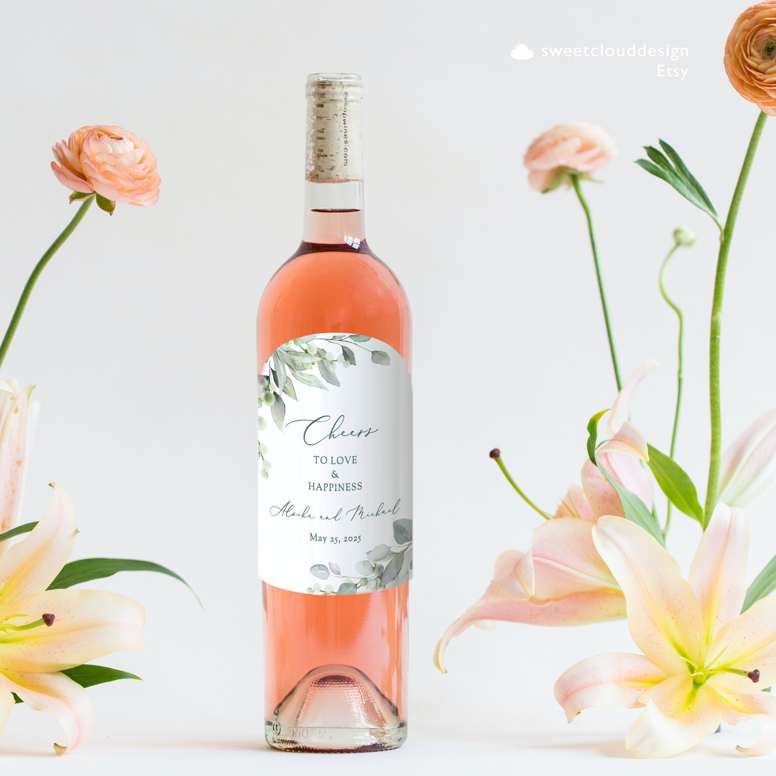 Greenery Wine Labels Avery Wine Labels Green Pastel Leaves Cheers Wine ...