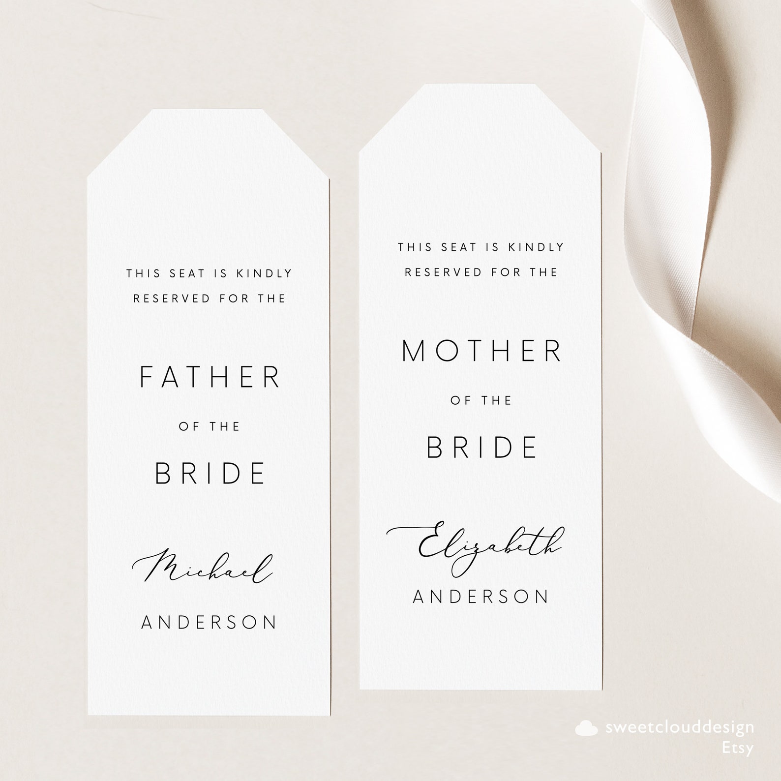 Reserved Seating Tag Wedding Ceremony Seat Tag Modern Seat Reserved Tag ...