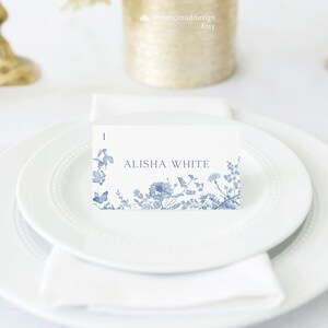 Dusty Blue Floral Place Cards Template Steel Blue Name Card - Etsy