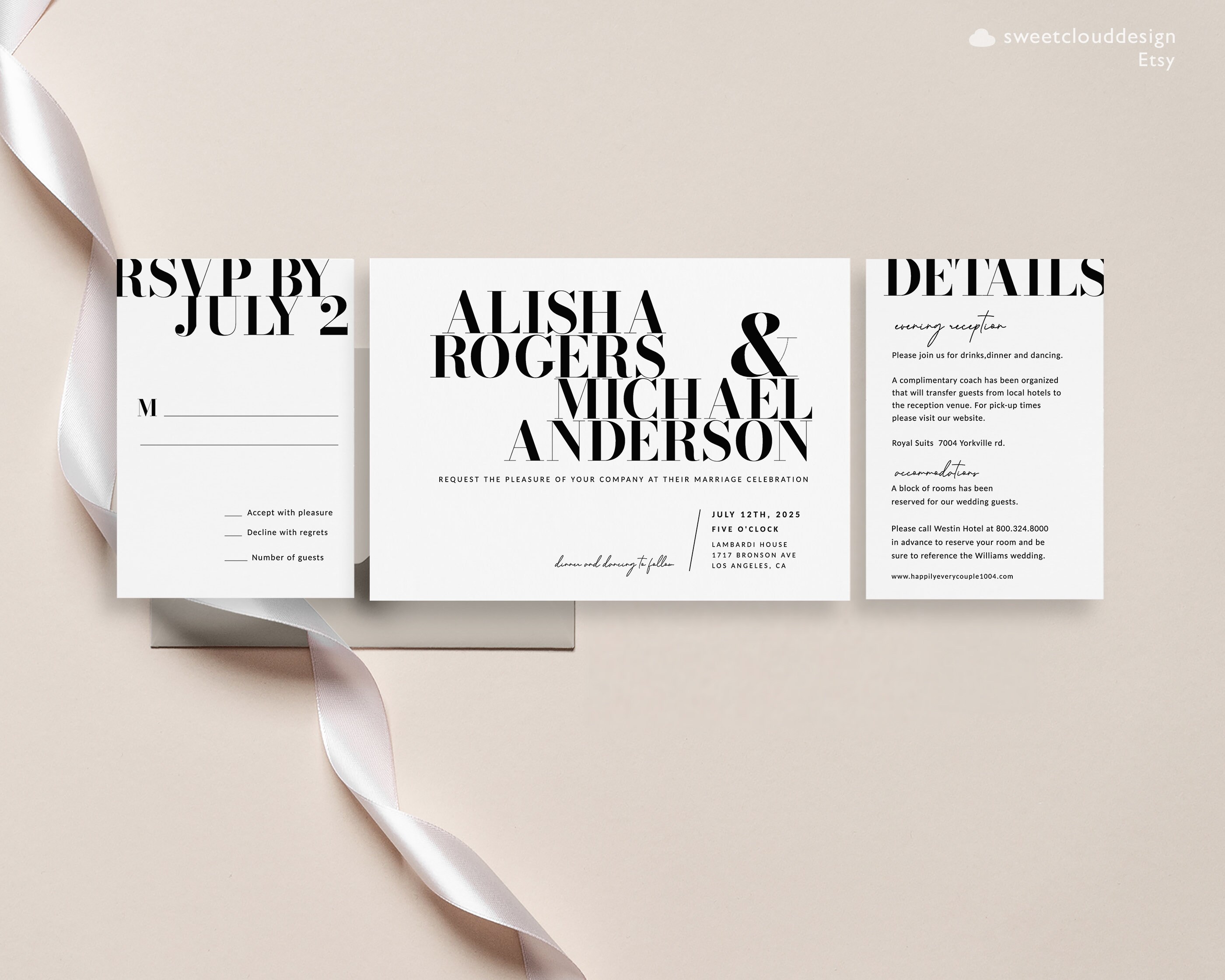 Modern Wedding Invitation Set Template Simple Elegant Minimal | Etsy