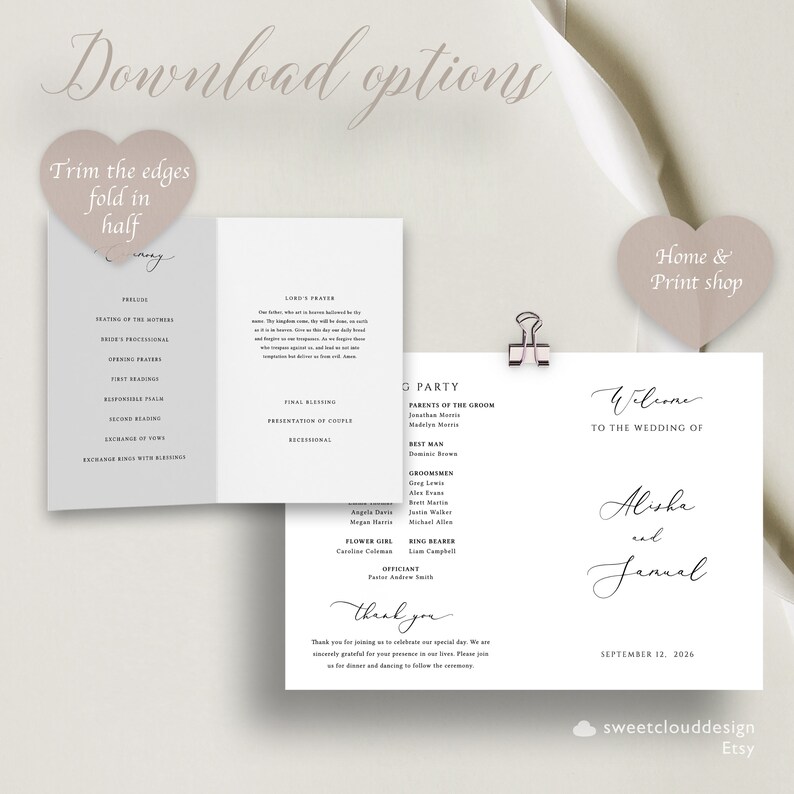 Wedding Program Booklet Template Ceremony Foldable Program - Etsy