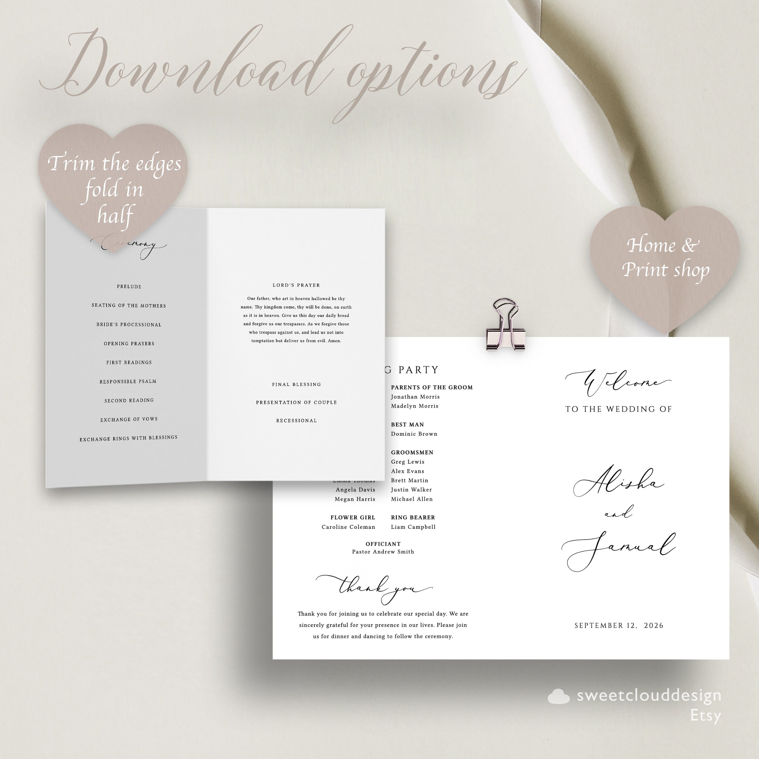 Wedding Program Booklet Template Ceremony Foldable Program - Etsy