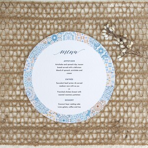 Blue Tile Round Table Menu Template Sky Blue Tile Circle Menu Printable ...
