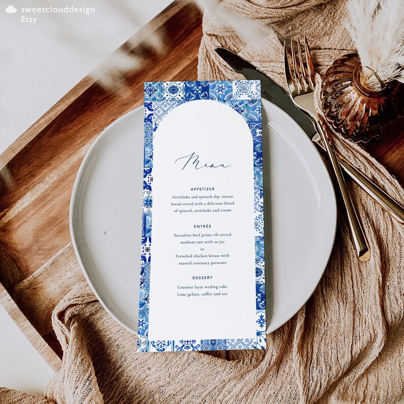 Blue Tile Dinner Menu Blue Tile Wedding Menu Template Blue Tile Arch ...
