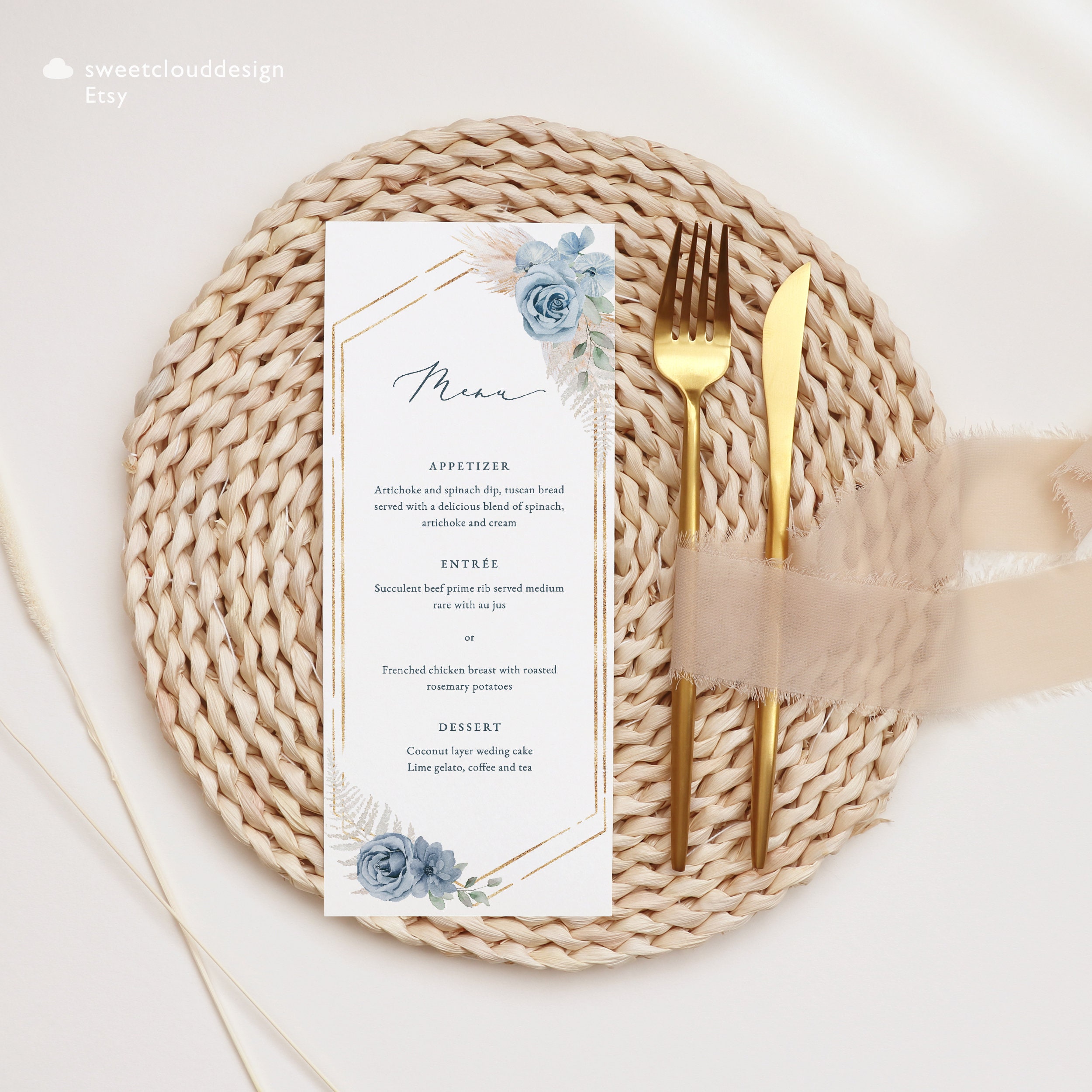 Dusty Blue Wedding Menu Template Steel Blue Menu Printable - Etsy