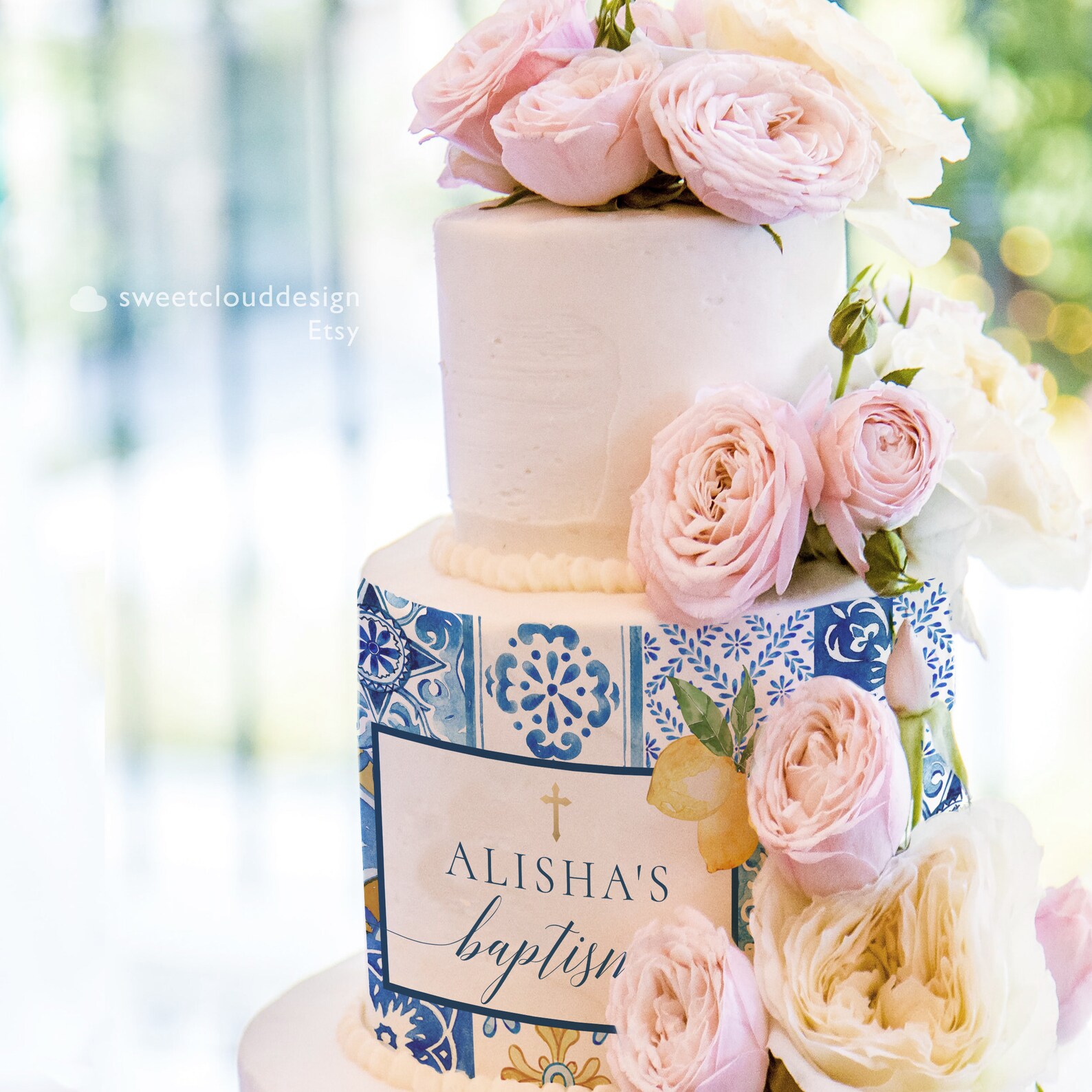 Cake Icing Template Italy Blue Tile Cake Icing Image Lemon - Etsy