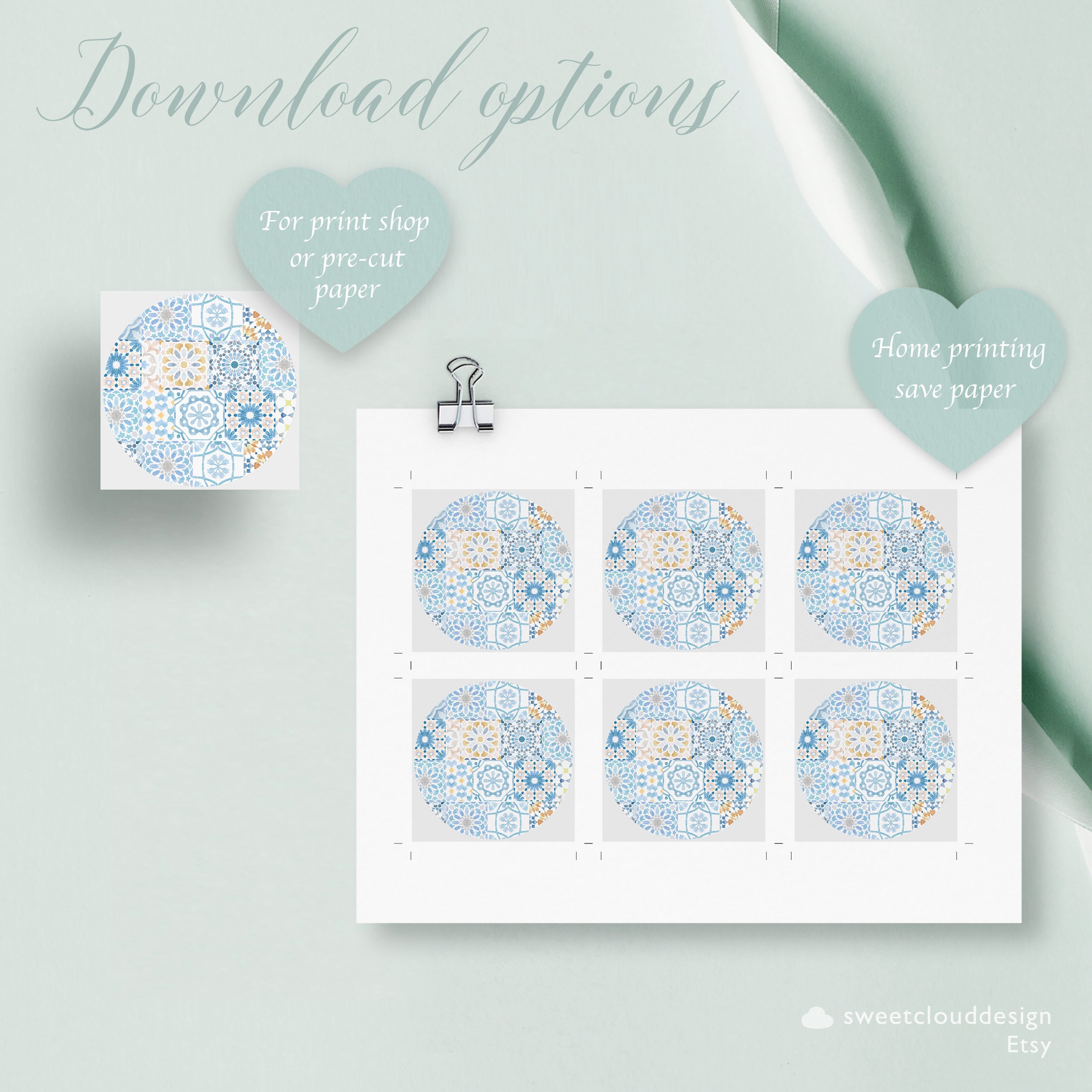 Light Blue Tile Circle Thank You Tag Template Lemon Favor Gift Tag ...