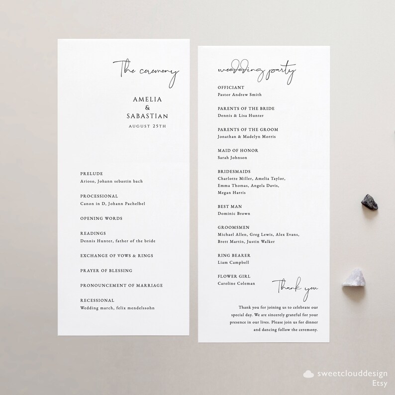 Simple Wedding Program Template Modern Wedding Ceremony Card Editable ...