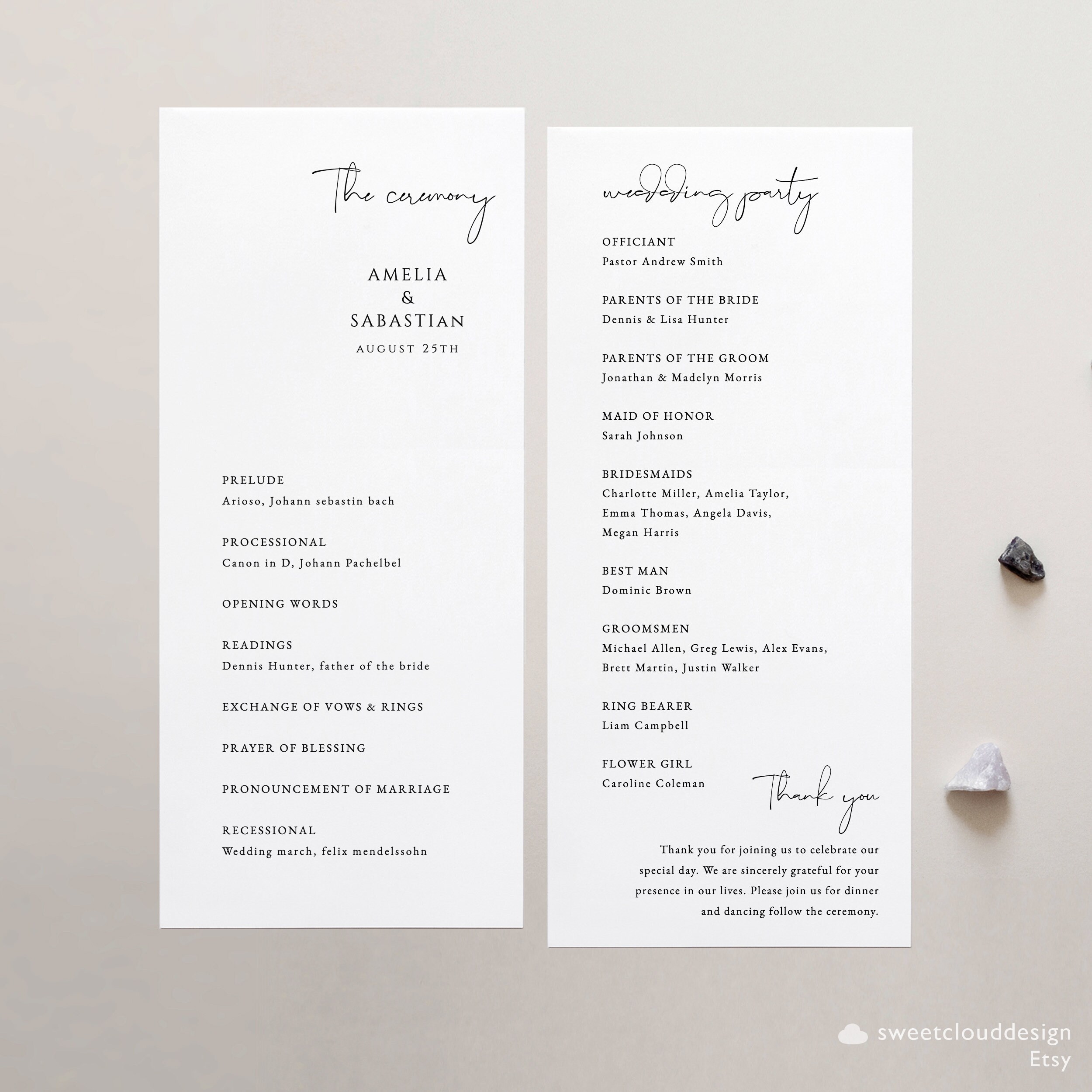 Simple Wedding Program Template Modern Wedding Ceremony Card Editable ...