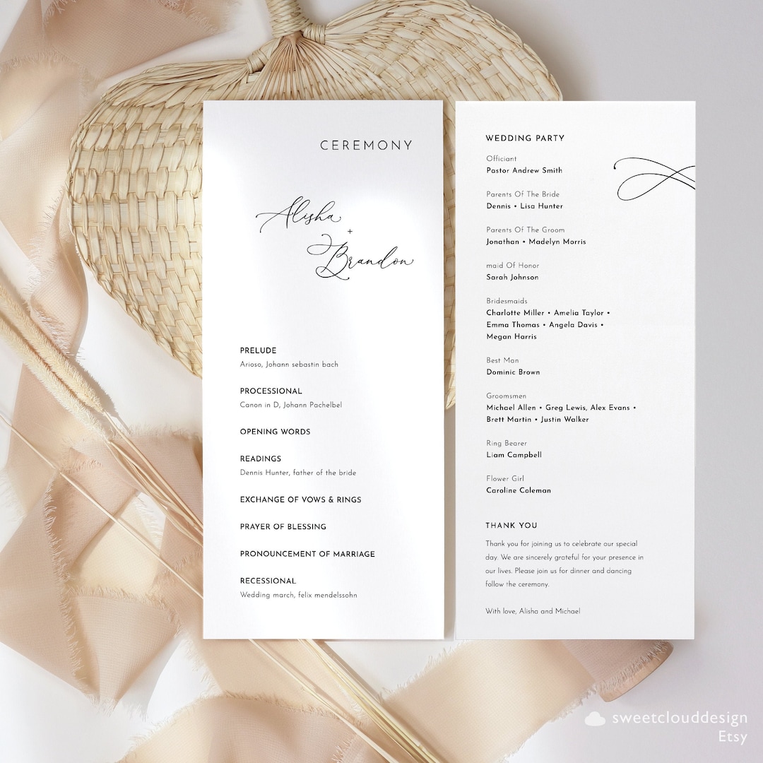 Elegant Wedding Program Template Modern Wedding Ceremony Card Editable ...