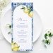 Lemon Blue Tile Wedding Menu Template Blue Tile Arch Frame Floral Menu ...