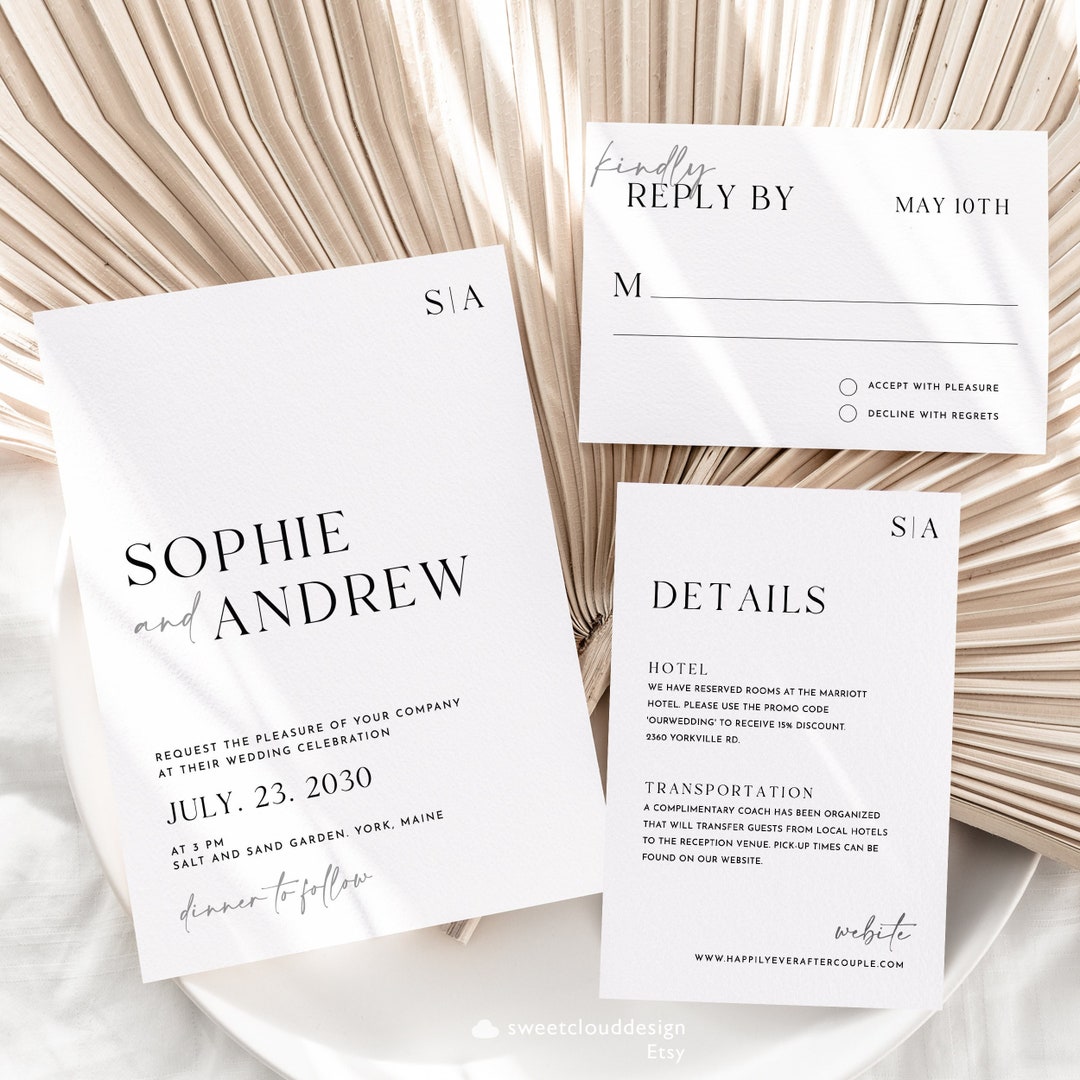 Simple Wedding Invitation Set Template,modern Minimal Invitation,modern ...