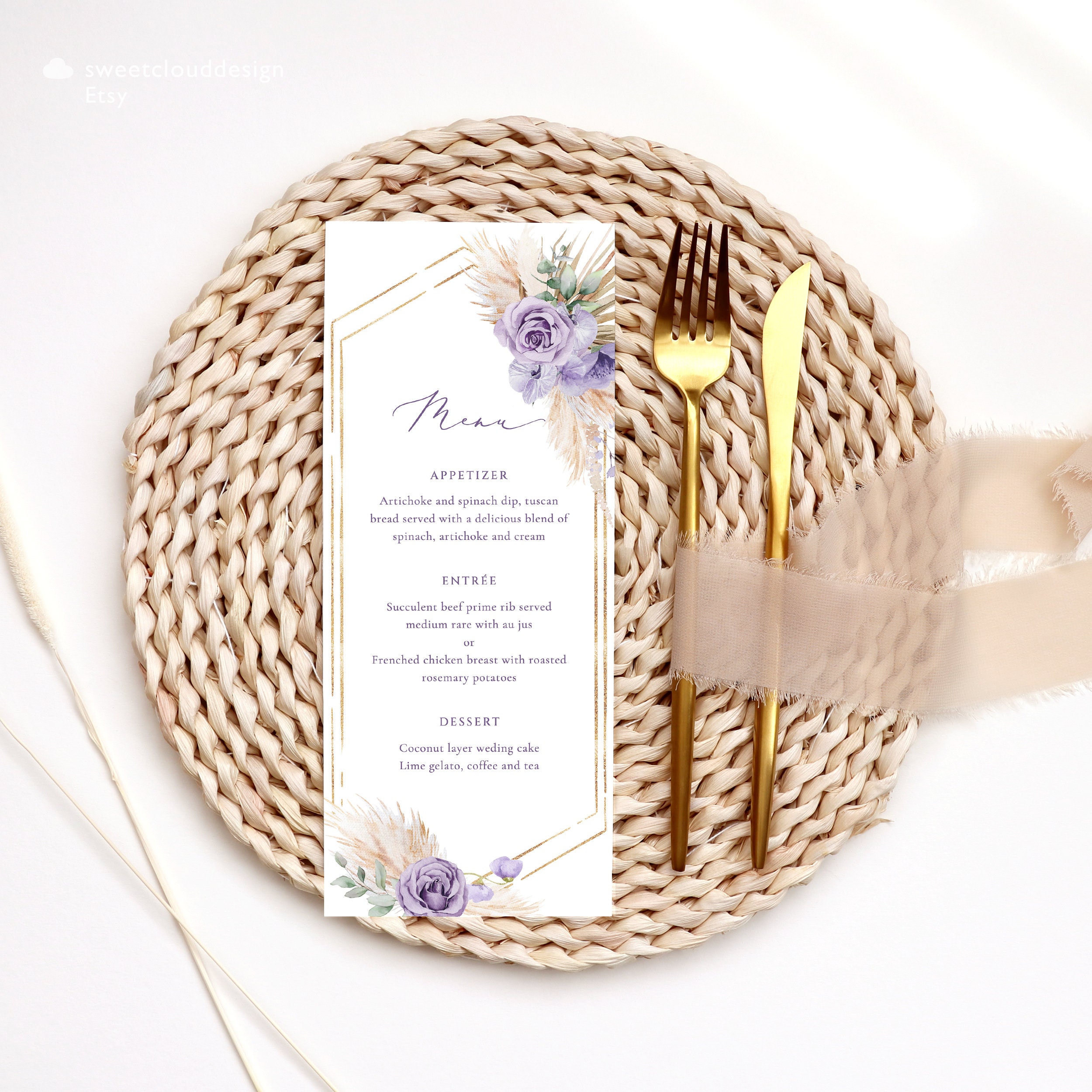 Dusty Purple BOHO Menu Template Purple Orchid Menu Printable - Etsy