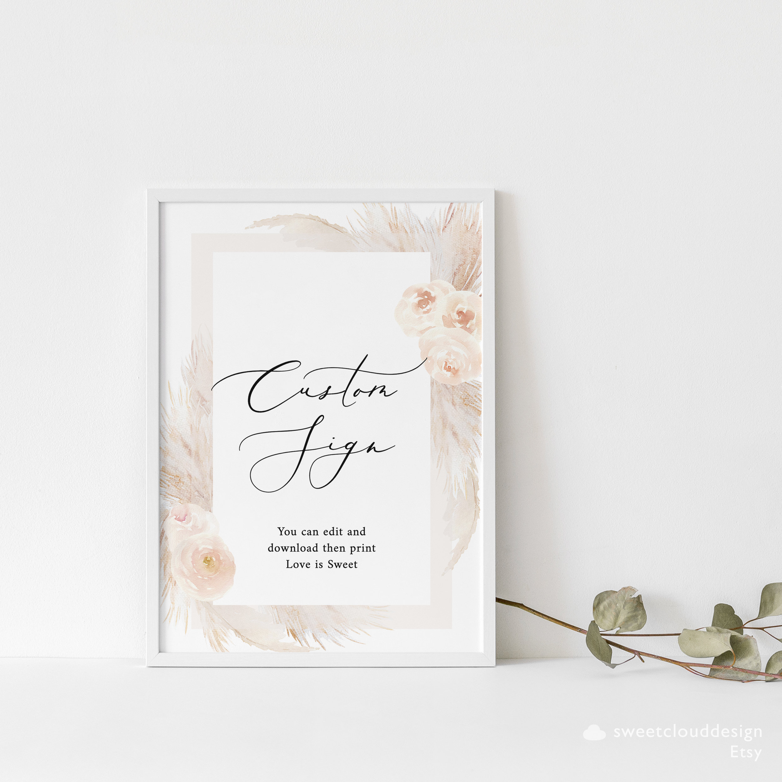 Peach Boho Custom Table Sign Template Card Editable Custom Sign ...