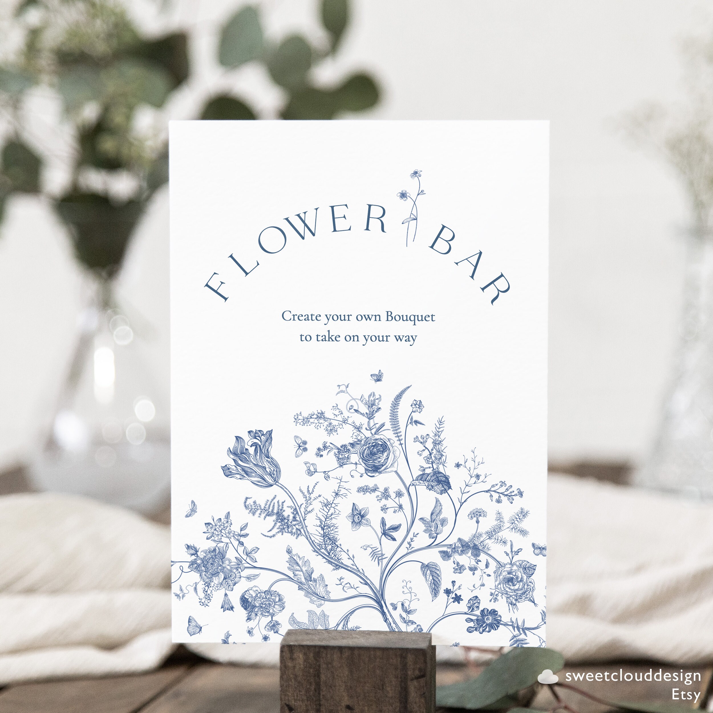 Blue Floral Bar Sign Dusty Blue Flower Bar Sign Blue Flower Bridal ...