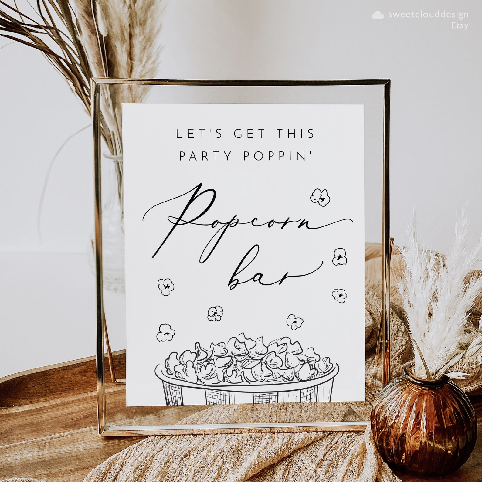 Simple Popcorn Bar Sign Templatewedding Popcorn Station Sign | Etsy