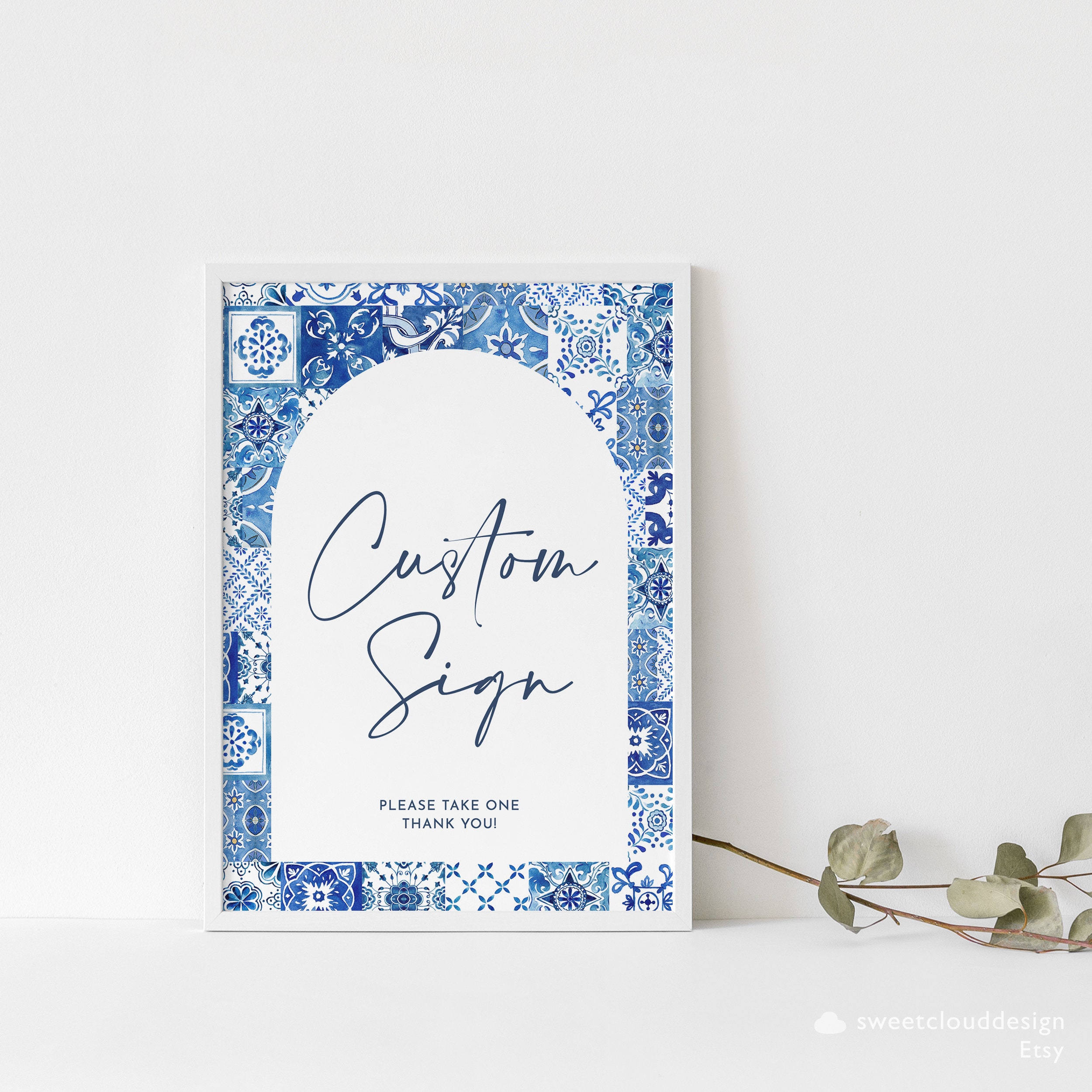 Blue Tile Custom Editable Table Sign Arch Blue Tile Custom Sign 8x10 A4 ...