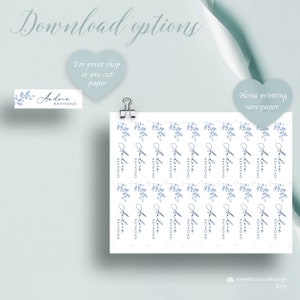 Duty Blue Thin Place Card Template Blue Floral Slim Name Card Blue ...