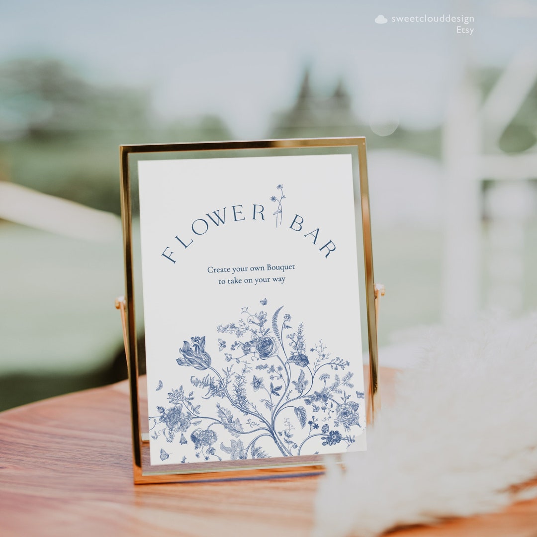 Blue Floral Bar Sign Dusty Blue Flower Bar Sign Blue Flower Bridal ...