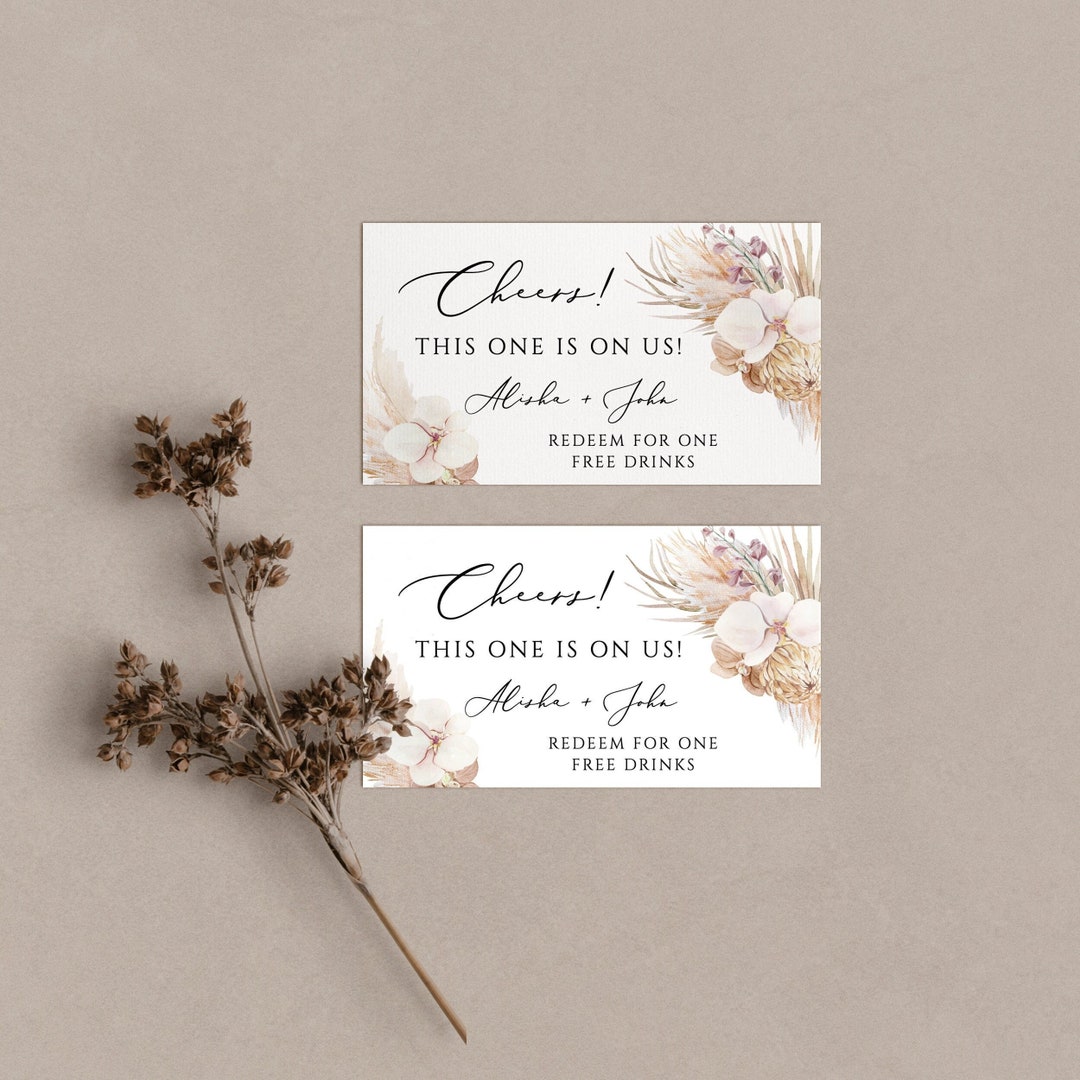 BOHO Drink Ticket Card Template Pampas Grass This One's on Us Wedding ...