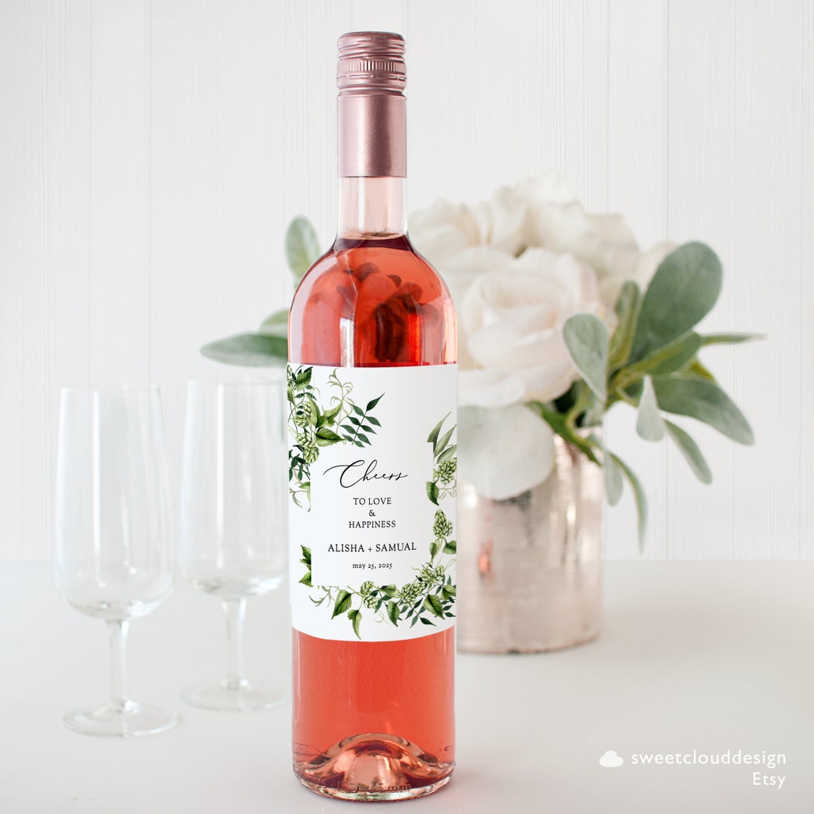 Greenery Wine Labels Avery Wine Labels Green Floral Wine Label - Etsy