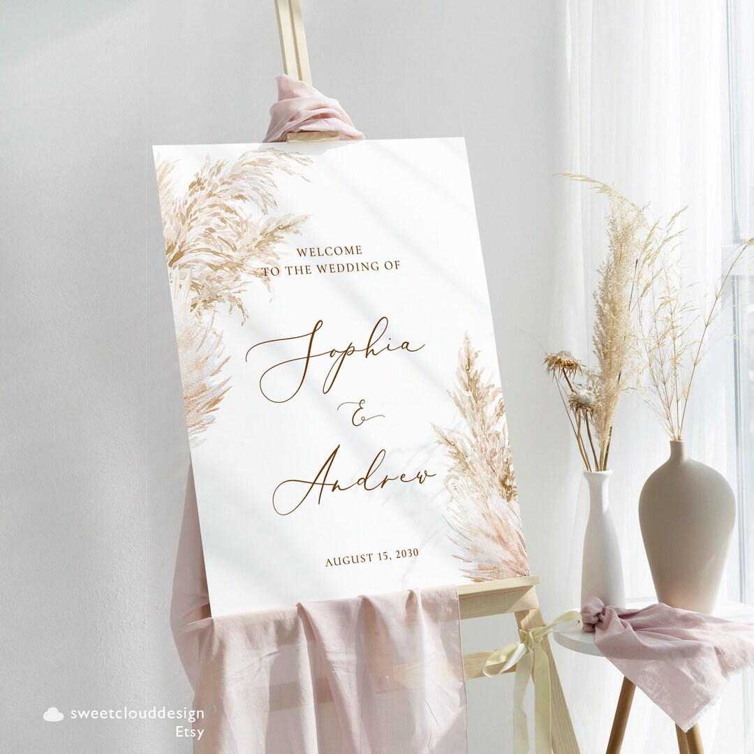 Boho Welcome Wedding Sign Template Pampas Grass Welcome Sign Pampas ...