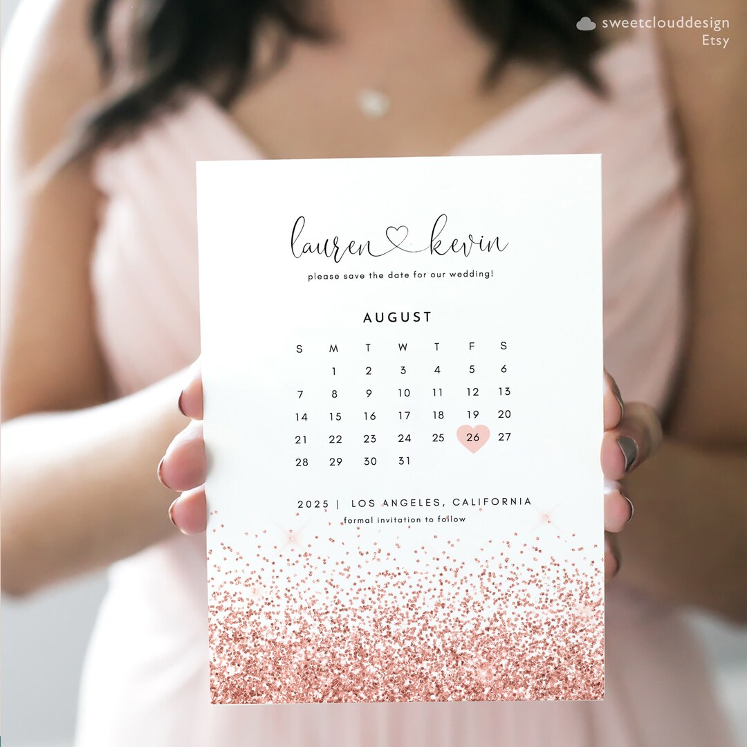 Glitter Calendar Save the Date Template, Editable Save the Date,bling ...