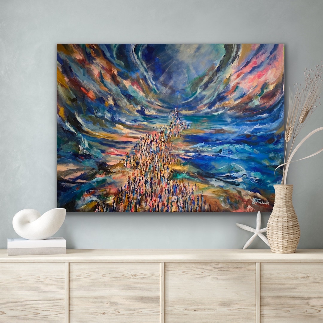 Free at Last, Judaica Splitting of the Sea Painting, Modern Abstract ...