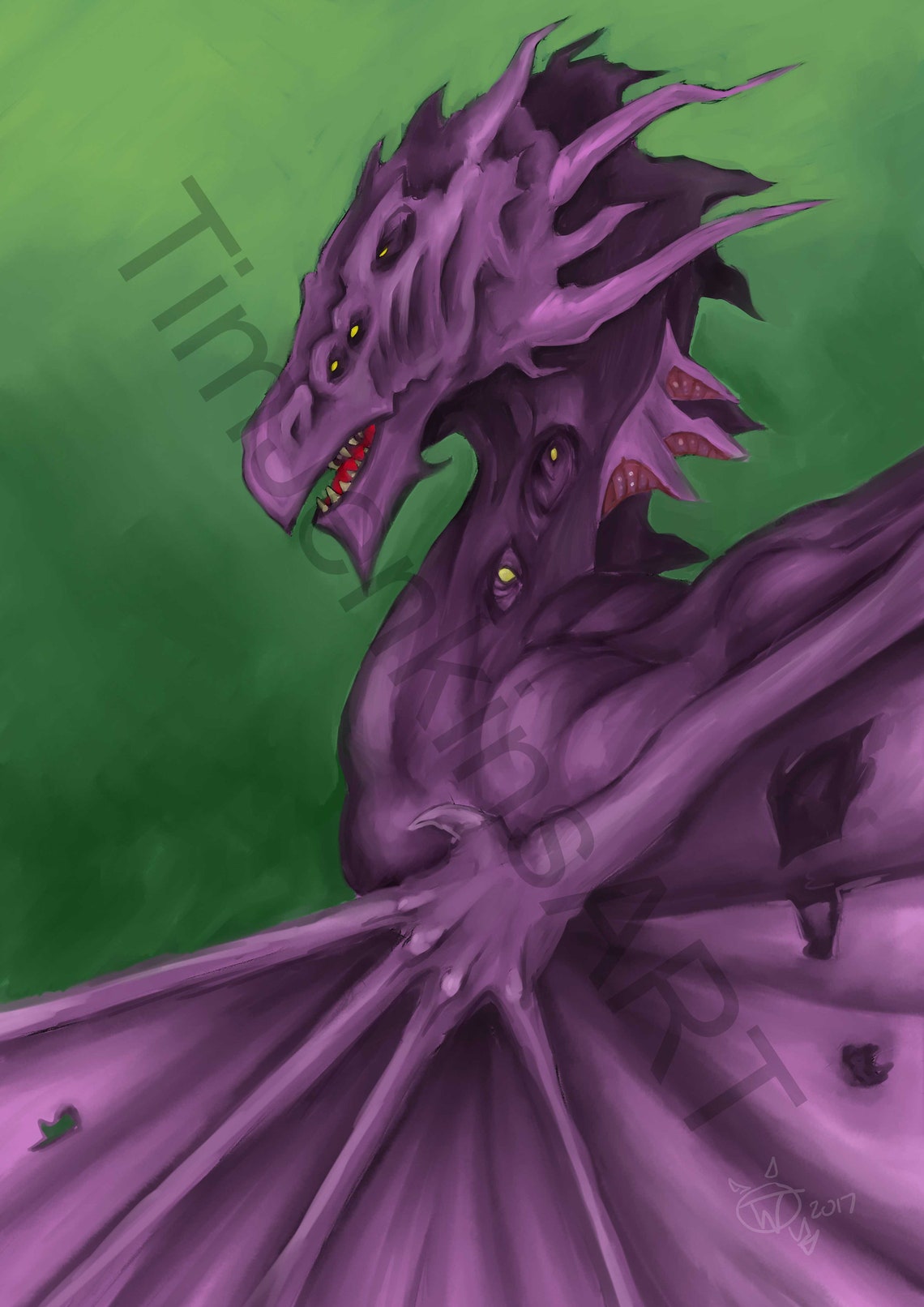 Purple Dragon Wyvern Fantasy Monster Digital Art Painting A4 Print ...