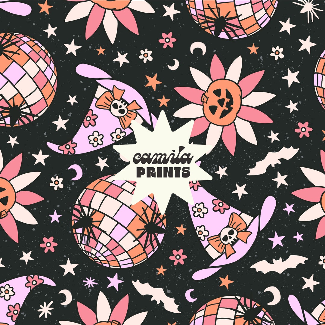 Halloween Pattern Groovy Disco Ball Repeat Pattern for Fabric ...