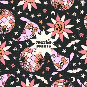 Halloween Pattern Groovy Disco Ball Repeat Pattern for Fabric ...