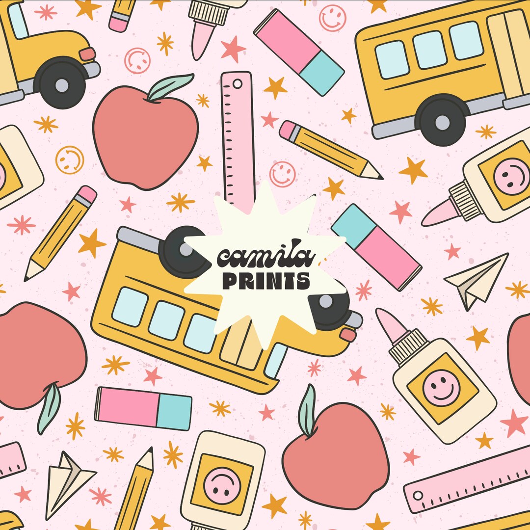 Back to School Pattern Retro School Seamless Repeat Pattern for Fabric ...
