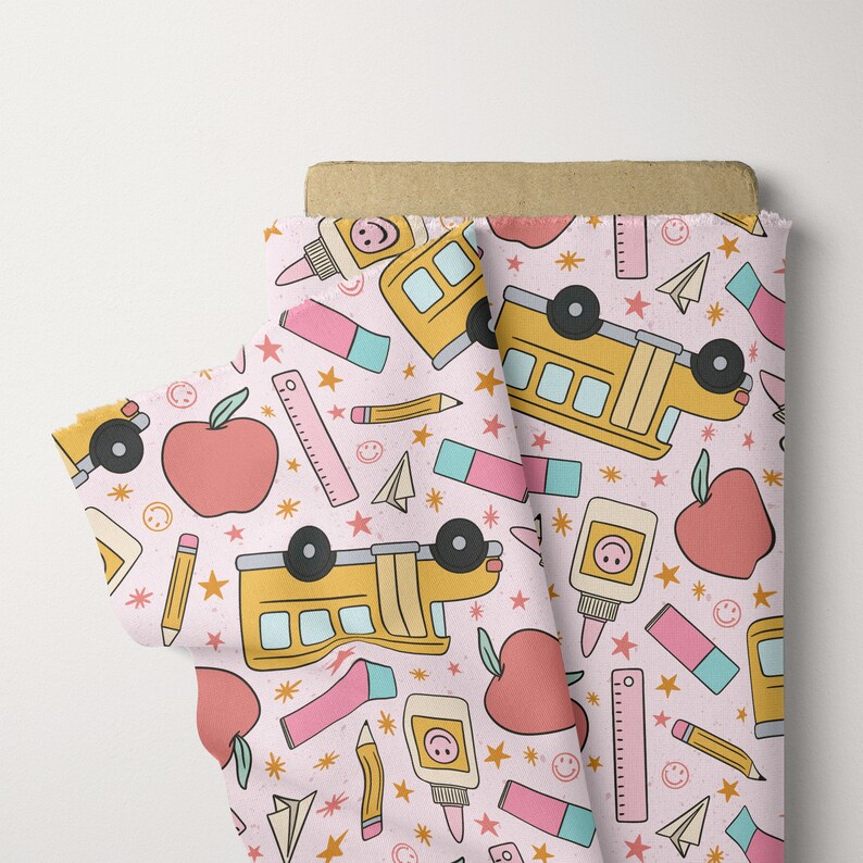 Back to School Pattern Retro School Seamless Repeat Pattern for Fabric ...