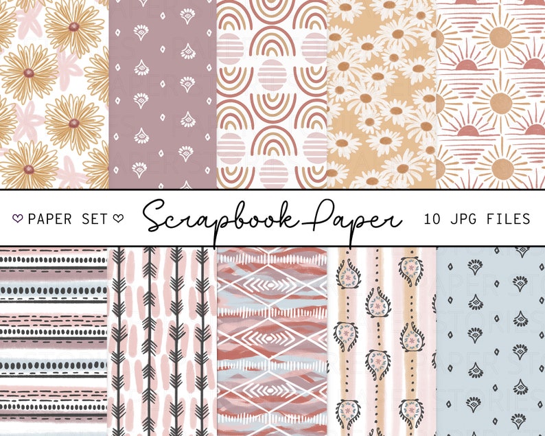 Boho Digital Paper Abstract Paper Floral Print Tribal | Etsy