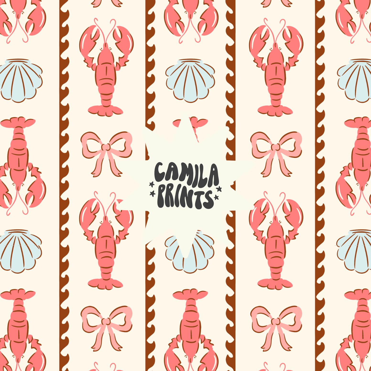 Pink Coastal Lobsters and Bows Seamless File Summer Repeat Pattern for ...