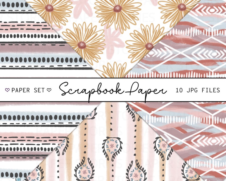 Boho Digital Paper Abstract Paper Floral Print Tribal | Etsy