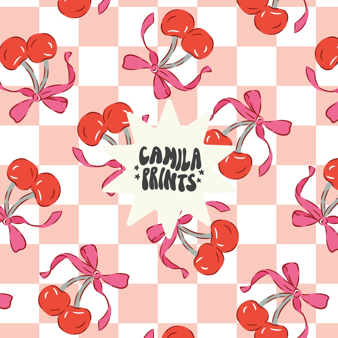 Valentines Pattern Checkerboard Cherry Bow Seamless Repeat Pattern for ...