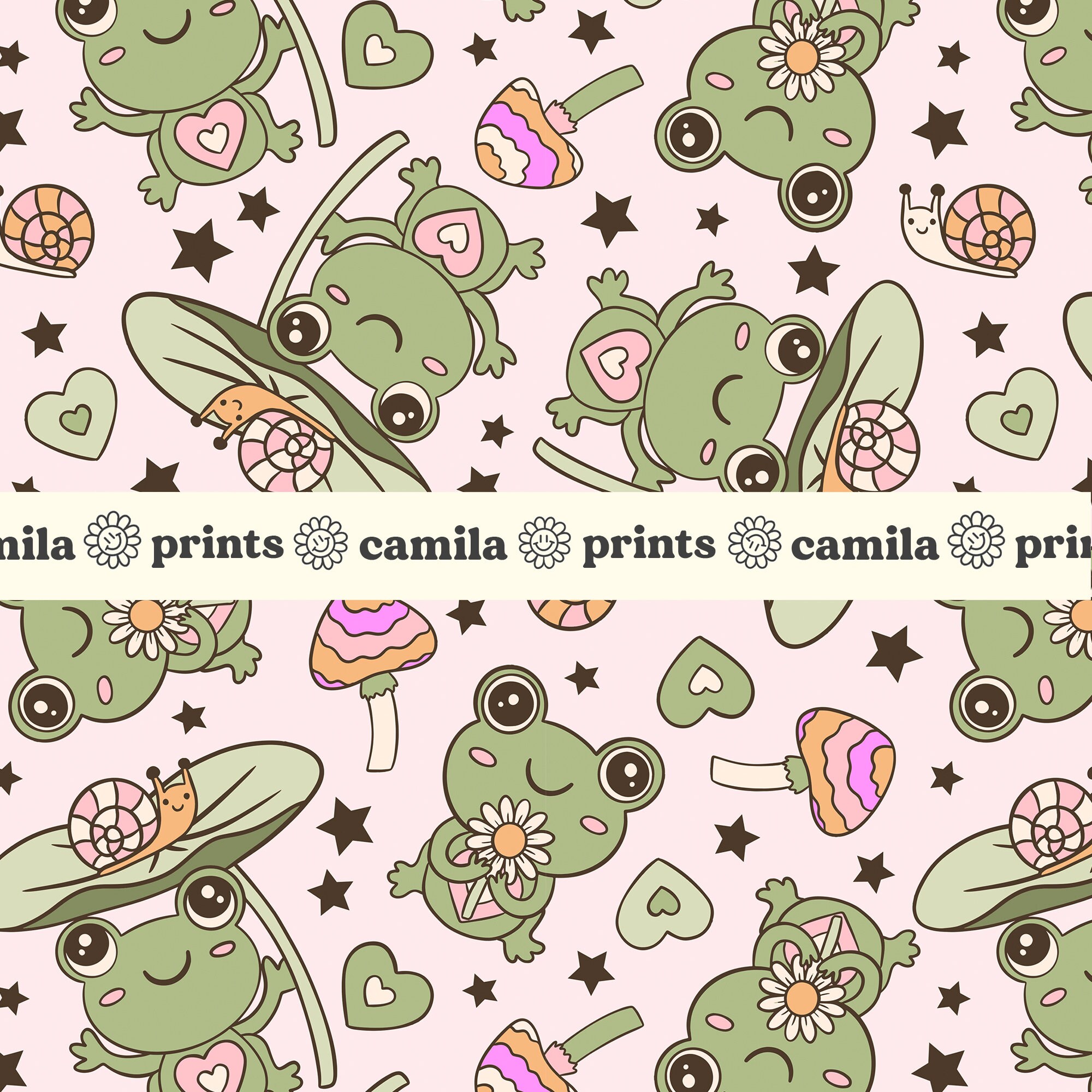 Frogs Pattern Spring Mushrooms Seamless Repeat Pattern for - Etsy