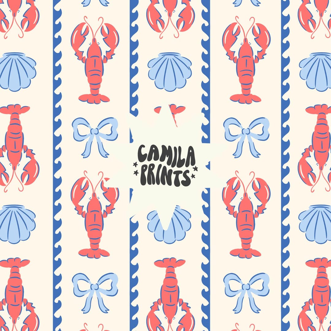 Coastal Lobsters and Bows Seamless File Summer Repeat Pattern for ...