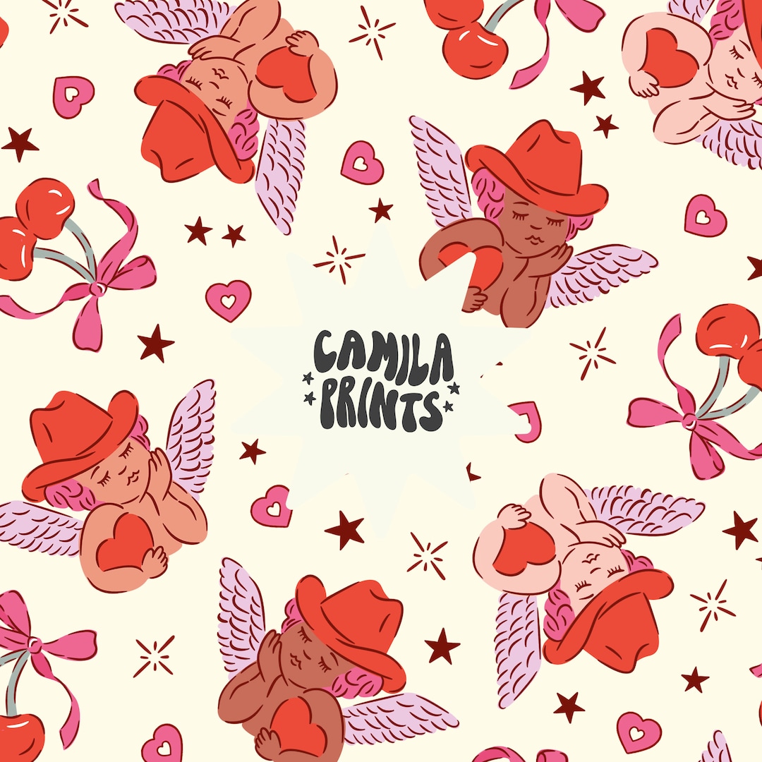 Valentines Pattern Cowboy Cupid Seamless Repeat Pattern for Fabric ...
