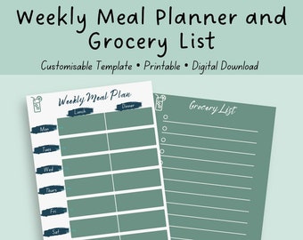 Grocery List Weekly Meal Planner Instant Download Printable - Etsy