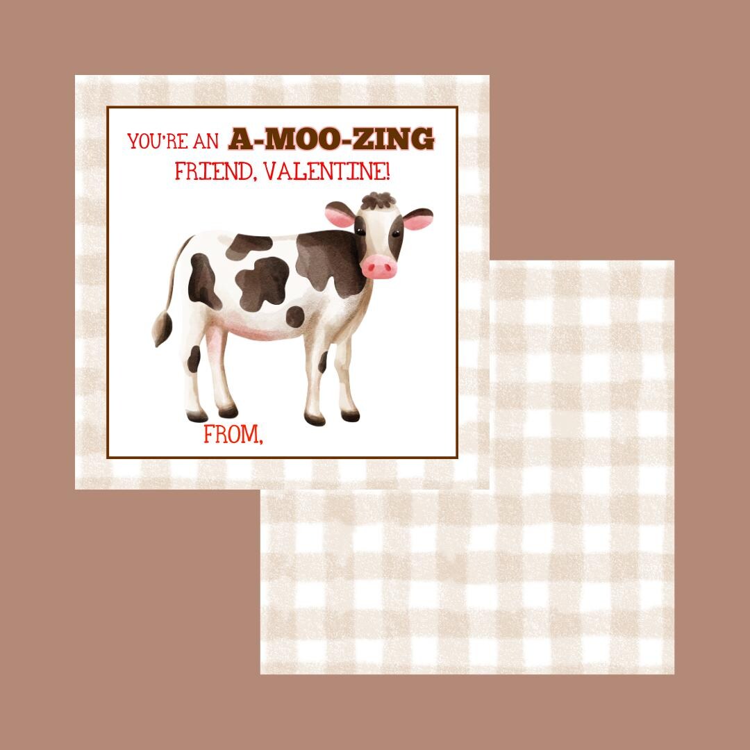 Cow Valentine Card, Printable Valentine, Digital Download - Etsy