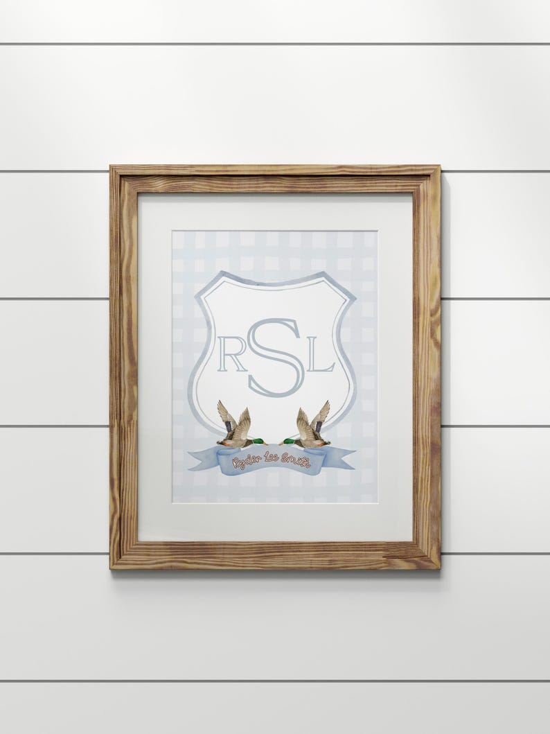 Gingham Mallard Monogram Print – Printable Custom Nursery Art - Etsy