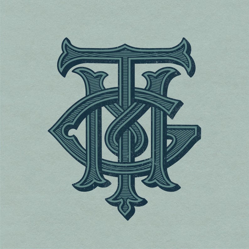 Custom Hand Drawn 3 Letter Monogram Bespoke Vintage Design Service ...
