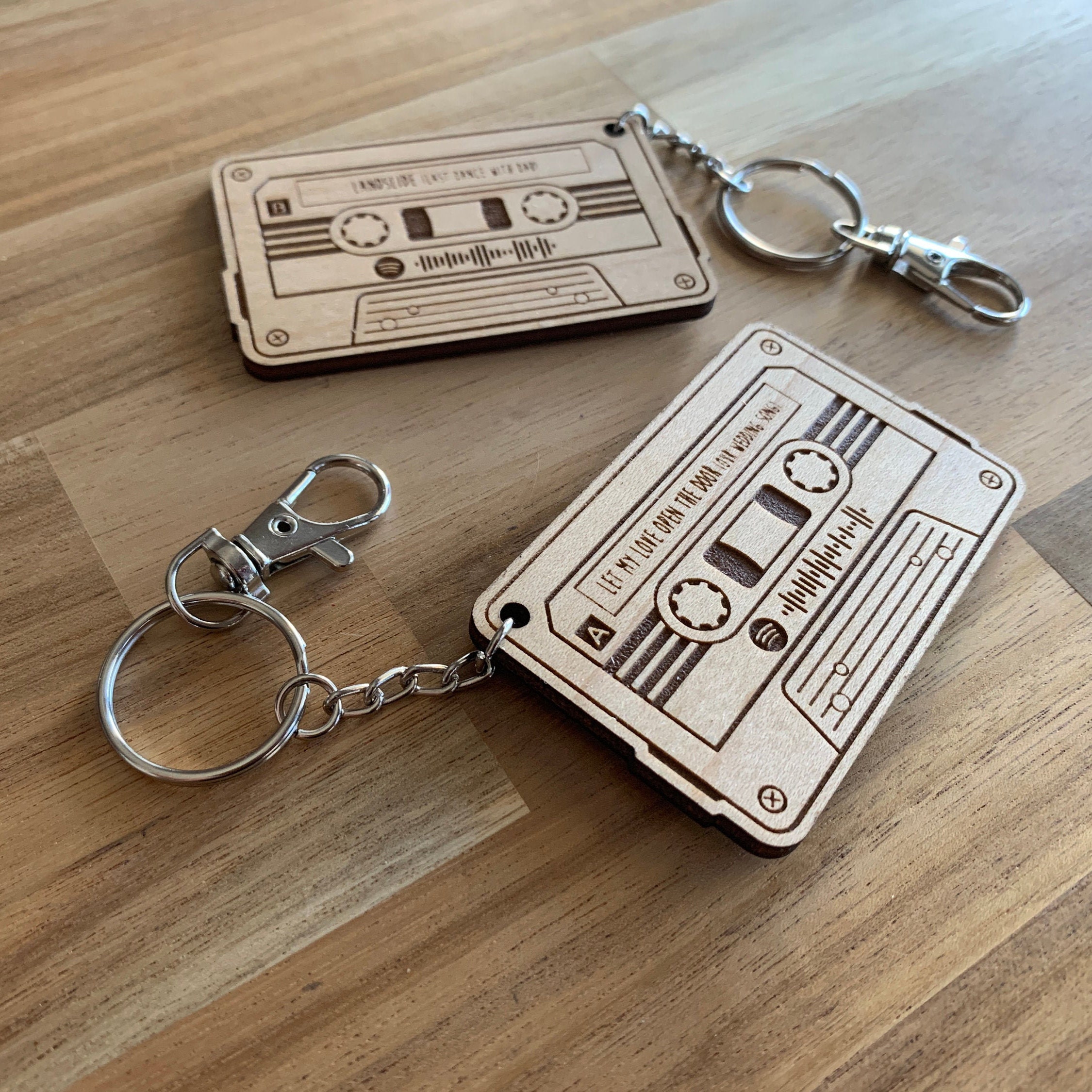 Custom Wood Vintage Cassette Keychain with Spotify Code | Etsy