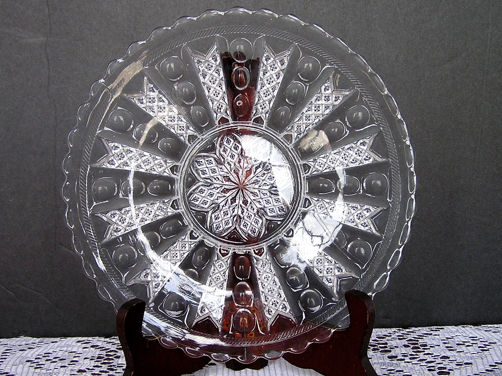 Antique EAPG English Hobnail and Thumbprint 8" Luncheon Plates Set of ...