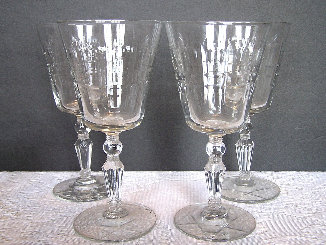 Wayne by Rock Sharpe Crystal/libbey Water or Wine Stems Set of Four 4 ...