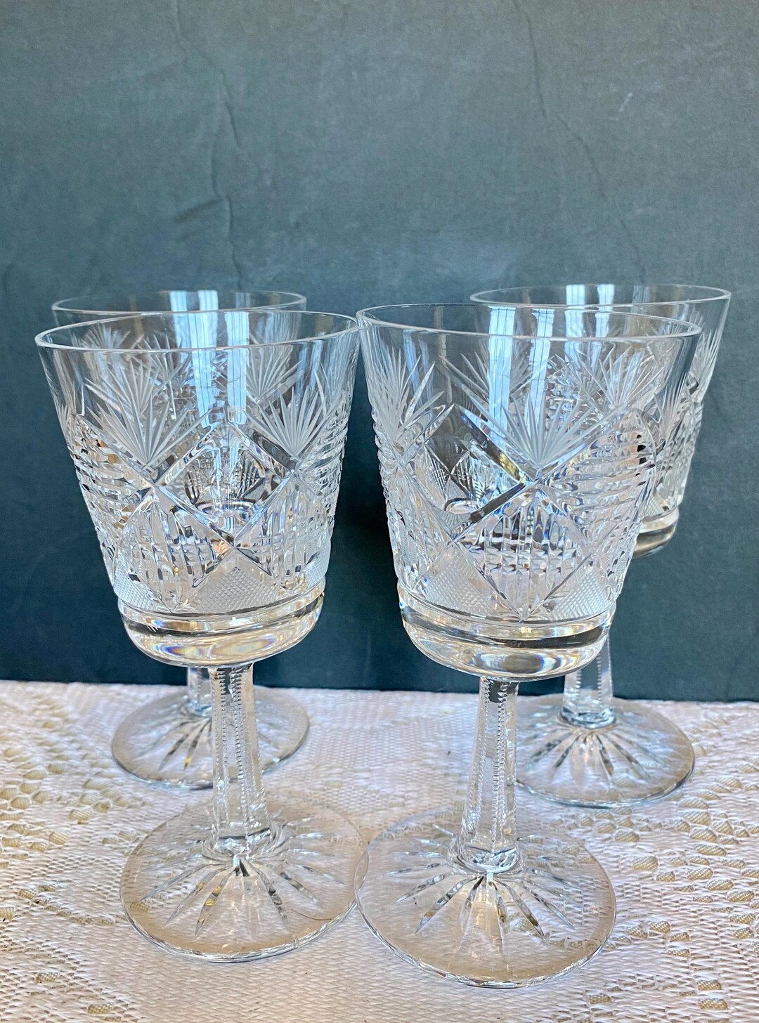 Mid-century Cut Crystal Pattern Wine Glasses Set of Four (4) - Etsy