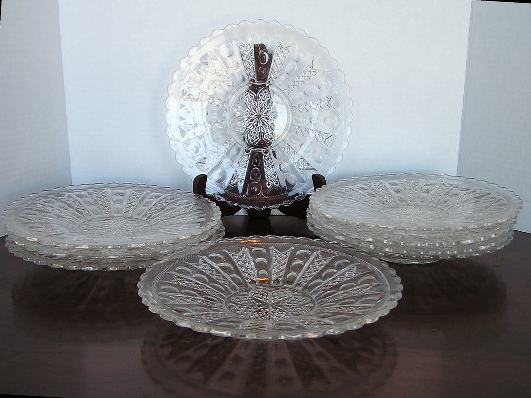 Antique EAPG English Hobnail and Thumbprint 8" Luncheon Plates Set of ...